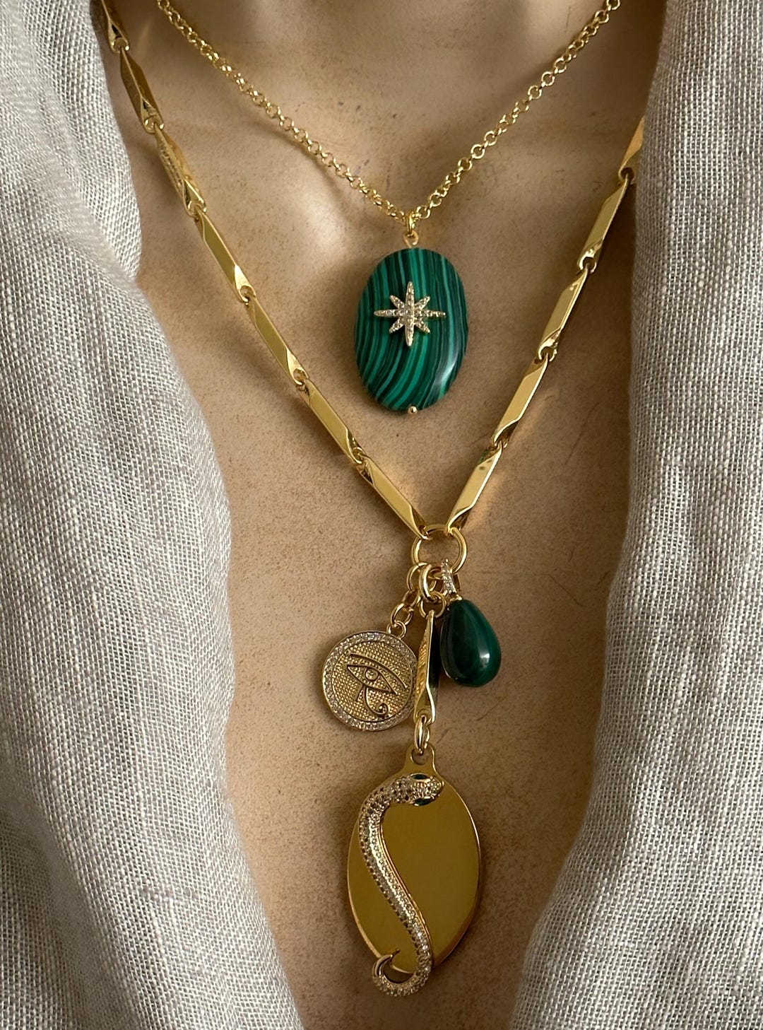 Malachite Mix Charms Necklaces/malachite Northstar Necklace/cross ...