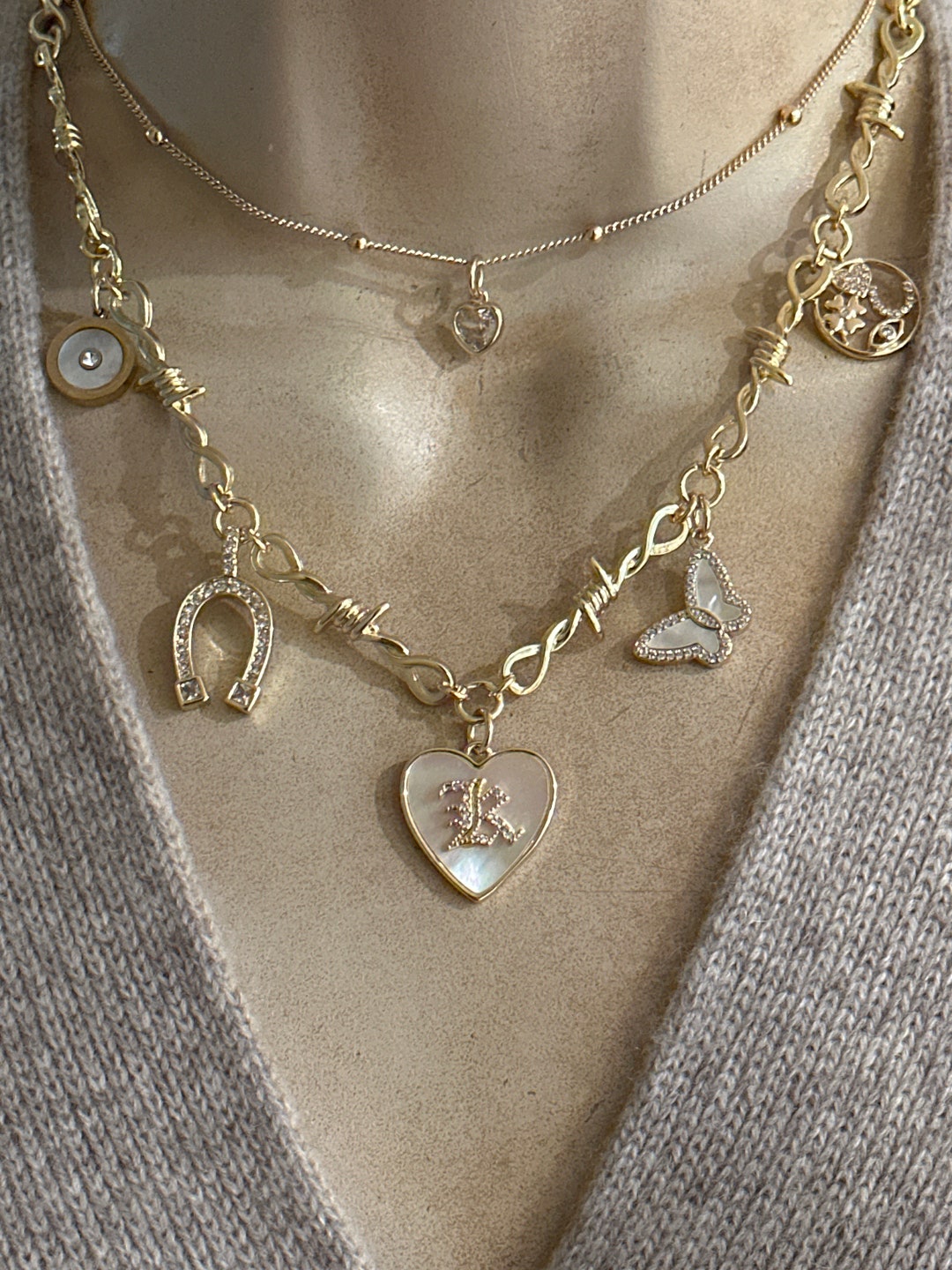 Personalized Mother of Pearl Mix Protection Charms Necklace - Etsy