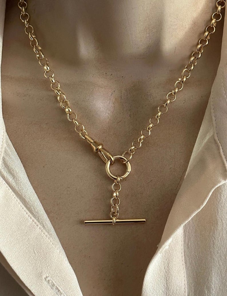 Gold Chain T- Bar Pendant - Etsy