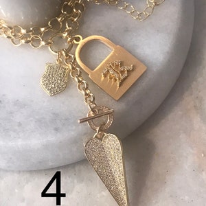 Personalized Padlock and Shield Mix Charms Necklace - Etsy