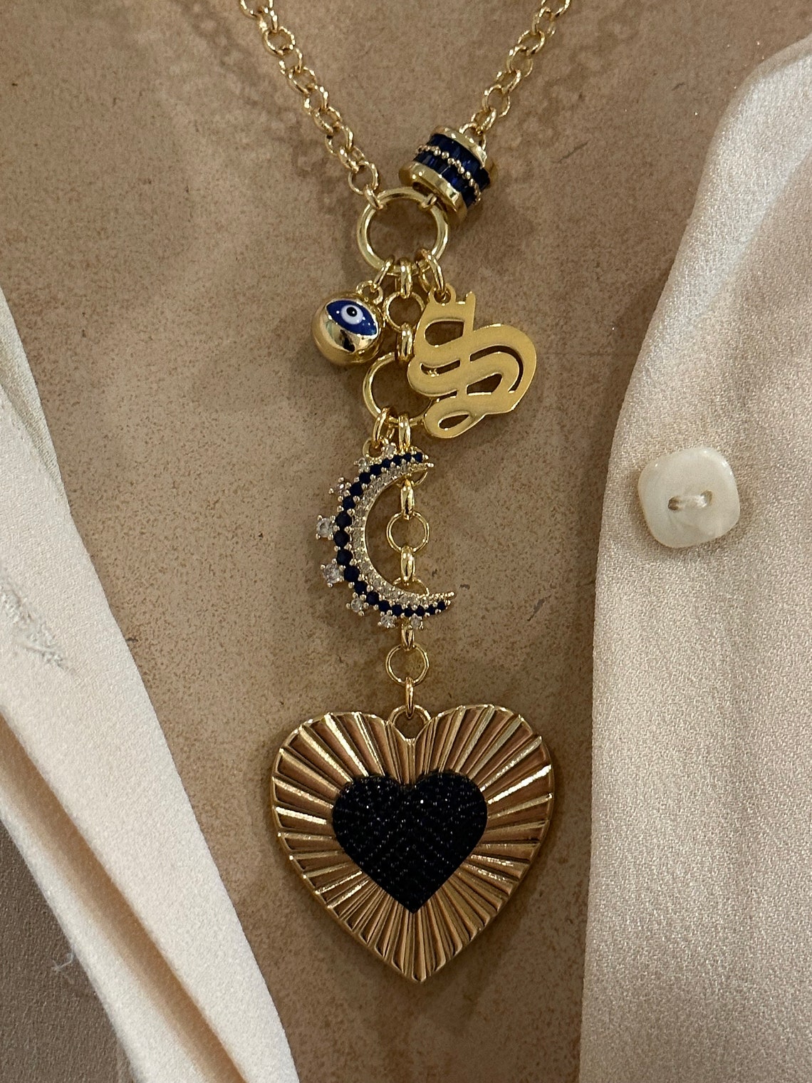 Personalized Cobalt Blue Mix Charms/carabiner Necklace - Etsy