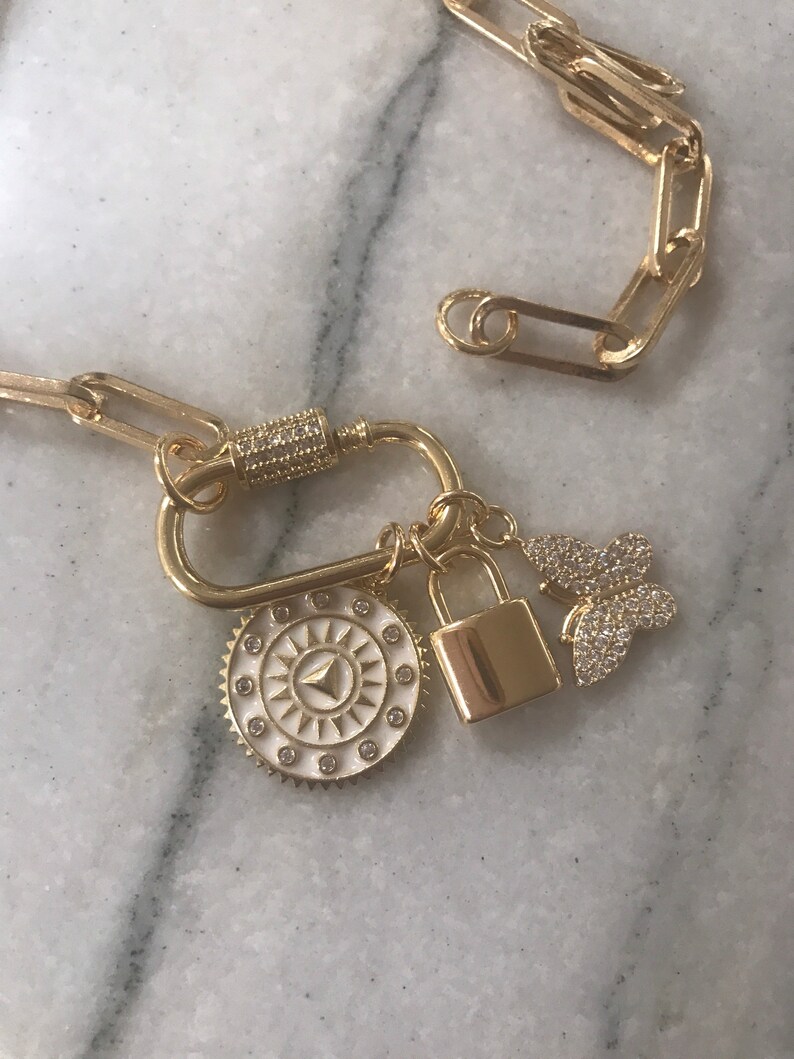 Gold open link chain mixed charms necklace | Etsy