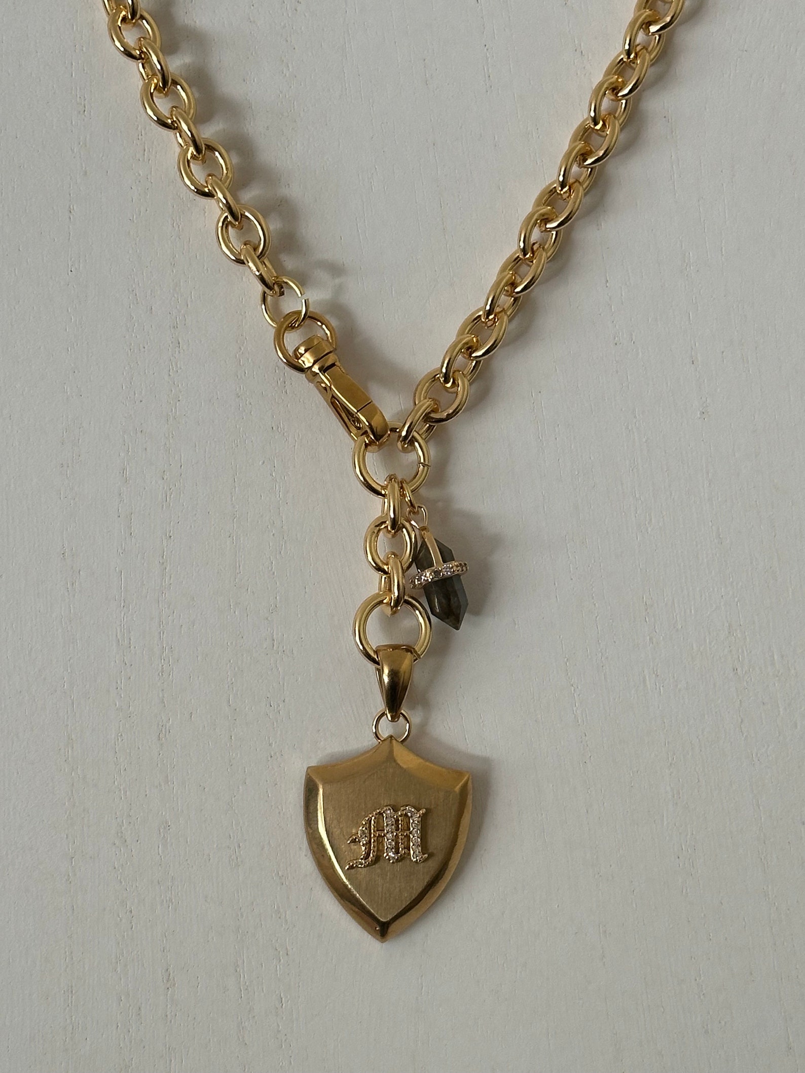 Personalized Shield and Spike Gemstone Necklace - Etsy