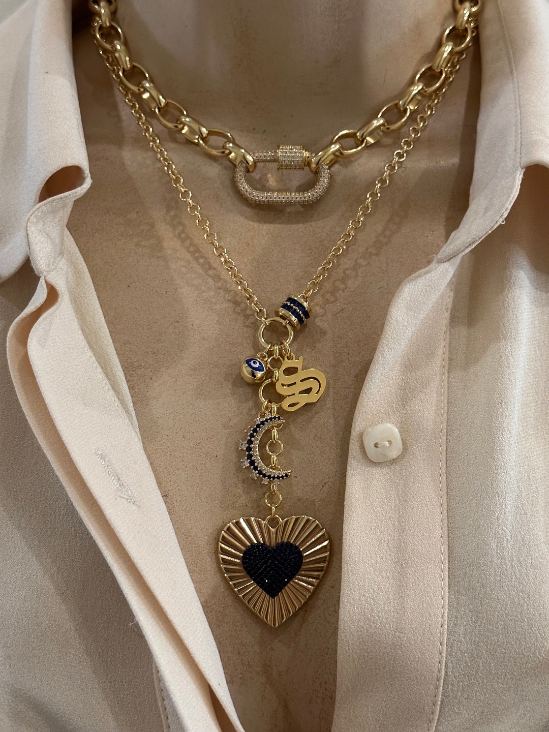 Personalized Cobalt Blue Mix Charms/carabiner Necklace - Etsy