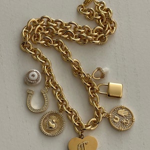 Personalized Heart and Gemstone Multi Charms Protection Necklace - Etsy