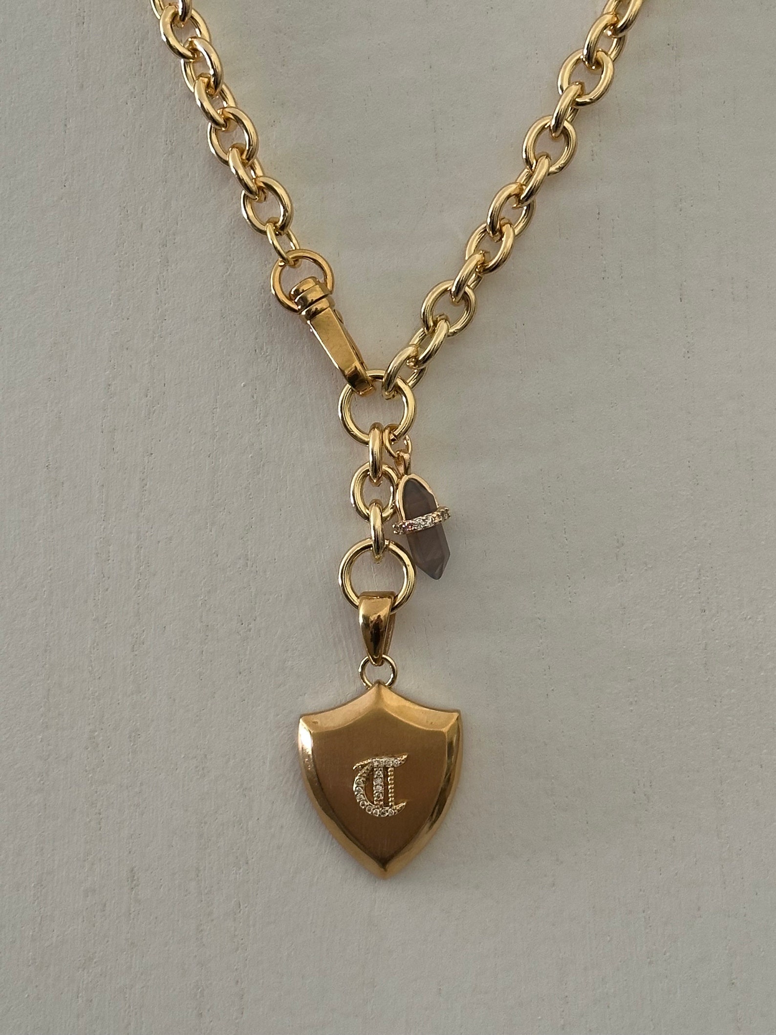 Personalized Shield and Spike Gemstone Necklace - Etsy