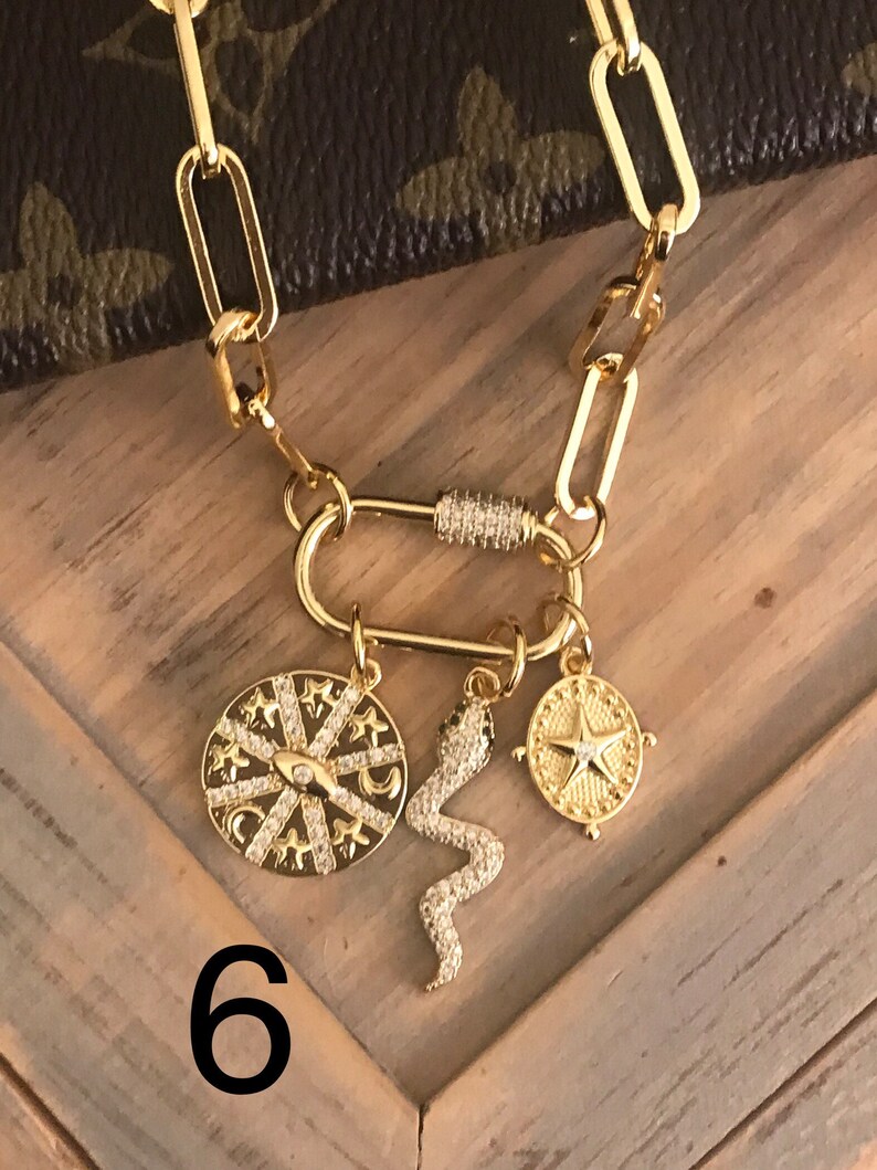 Gold Open Link Chain Mixed Charms Necklace - Etsy