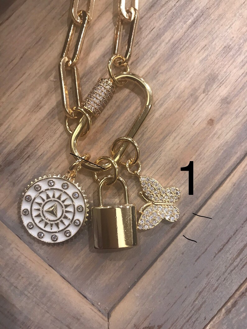 Gold Open Link Chain Mixed Charms Necklace - Etsy