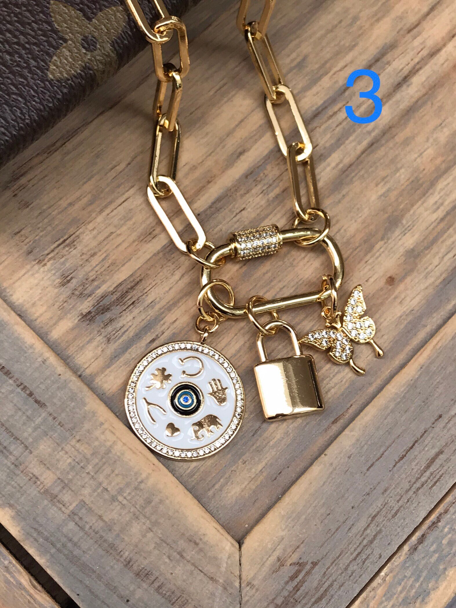 Gold open link chain mixed charms necklace | Etsy