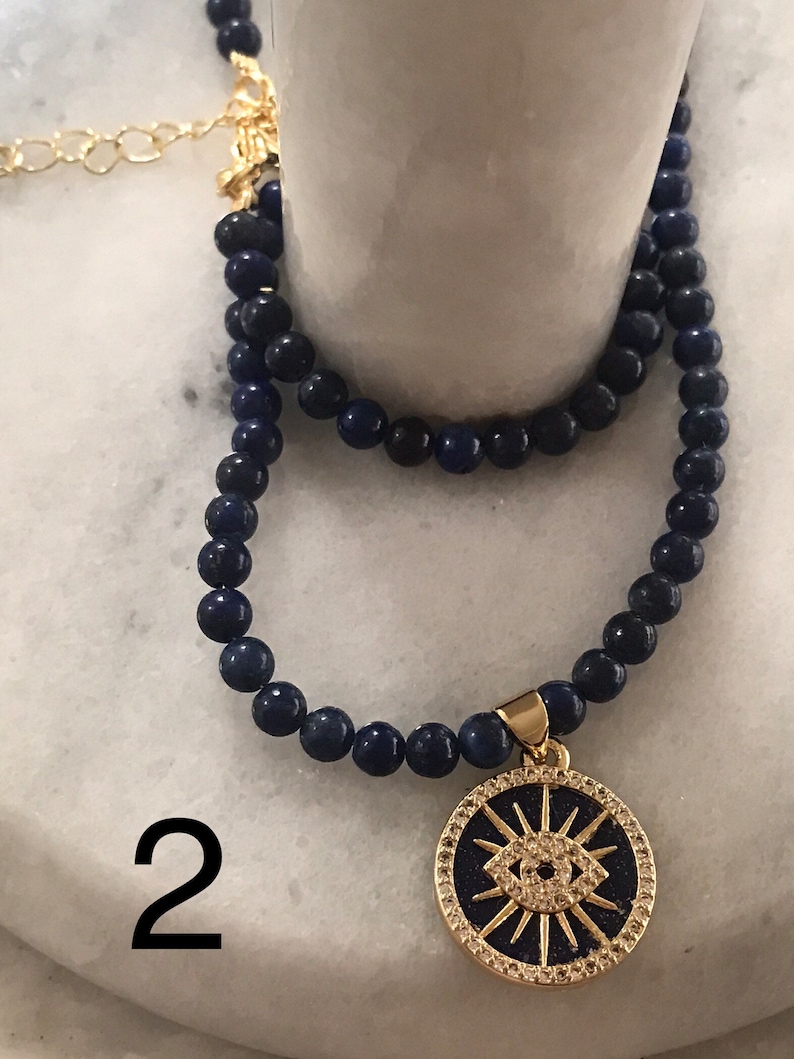 Lapis Dragon Fly Heart Necklace/ Lapis Evil Eye Beaded - Etsy