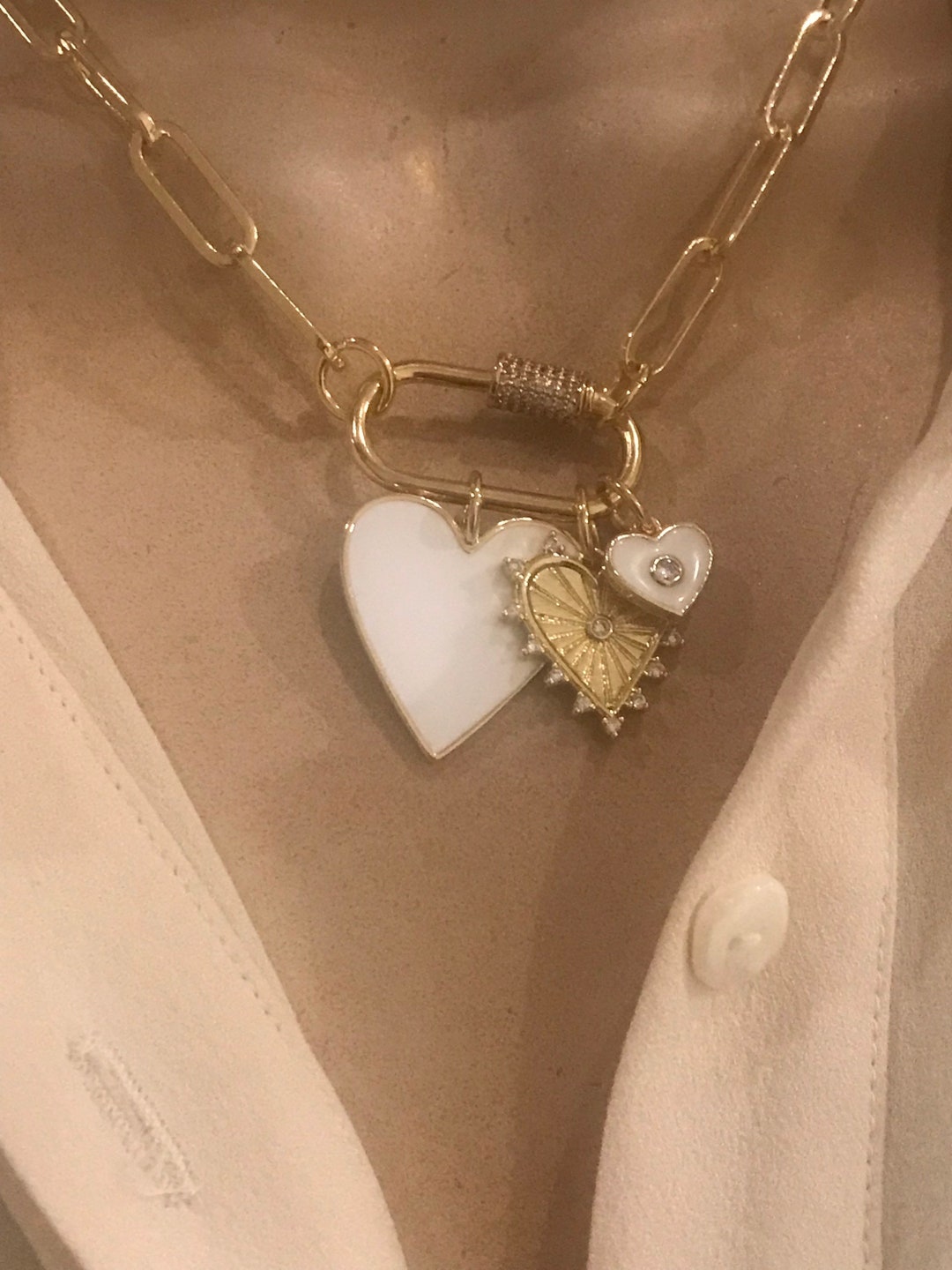 Gold Open Link Chain Mixed Charms Necklace - Etsy