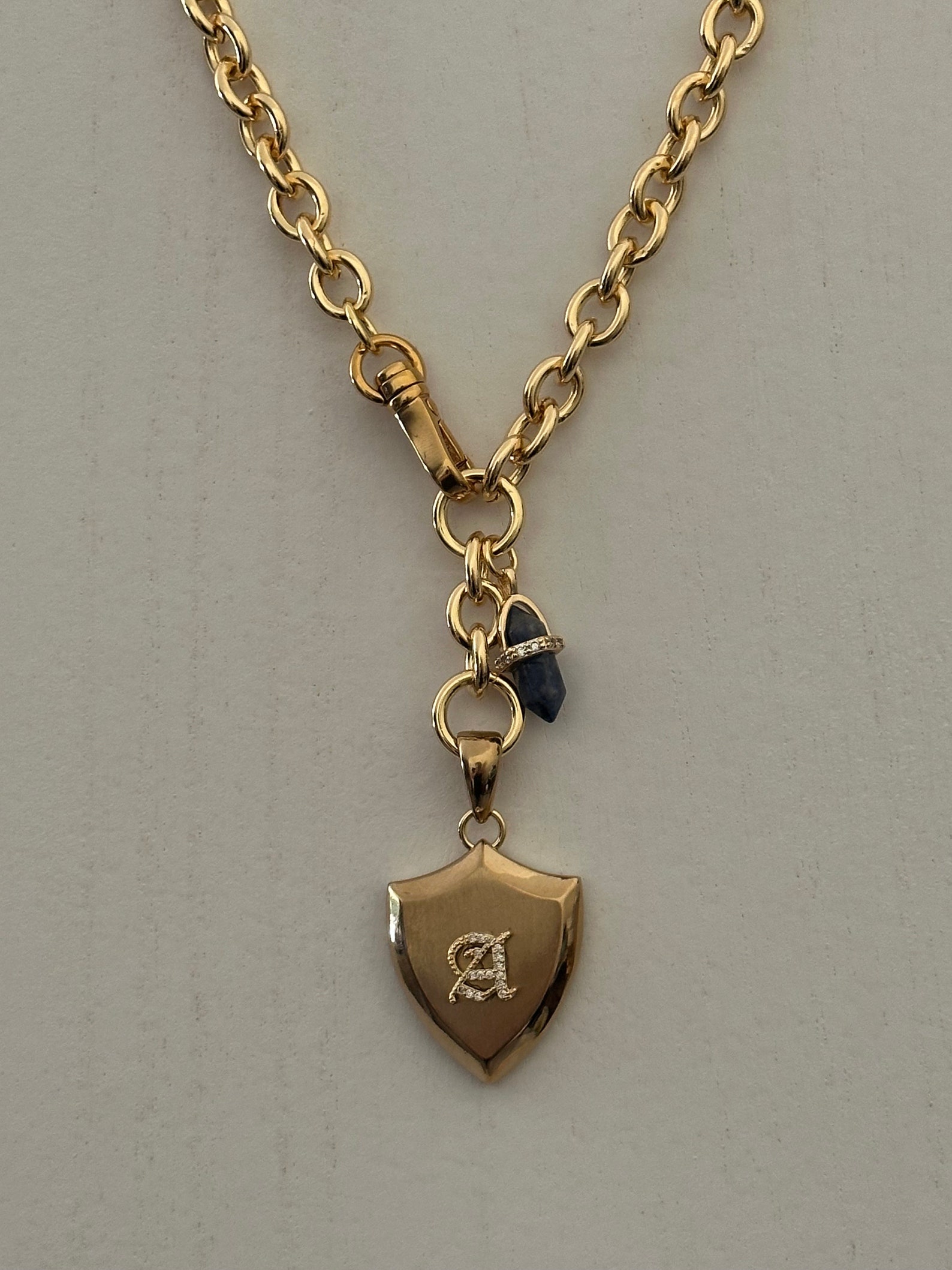 Personalized Shield and Spike Gemstone Necklace - Etsy