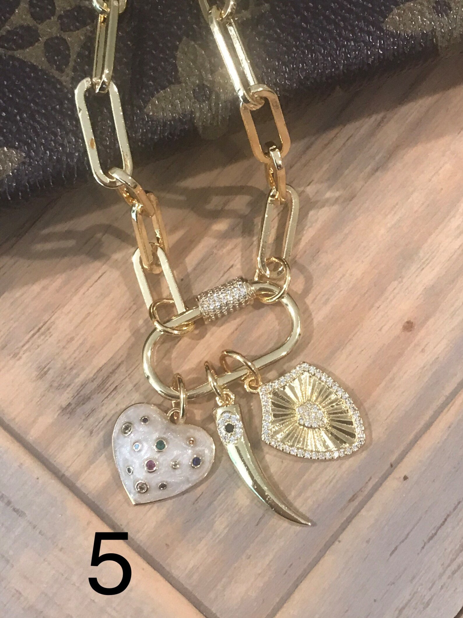 Gold Open Link Chain Mixed Charms Necklace - Etsy