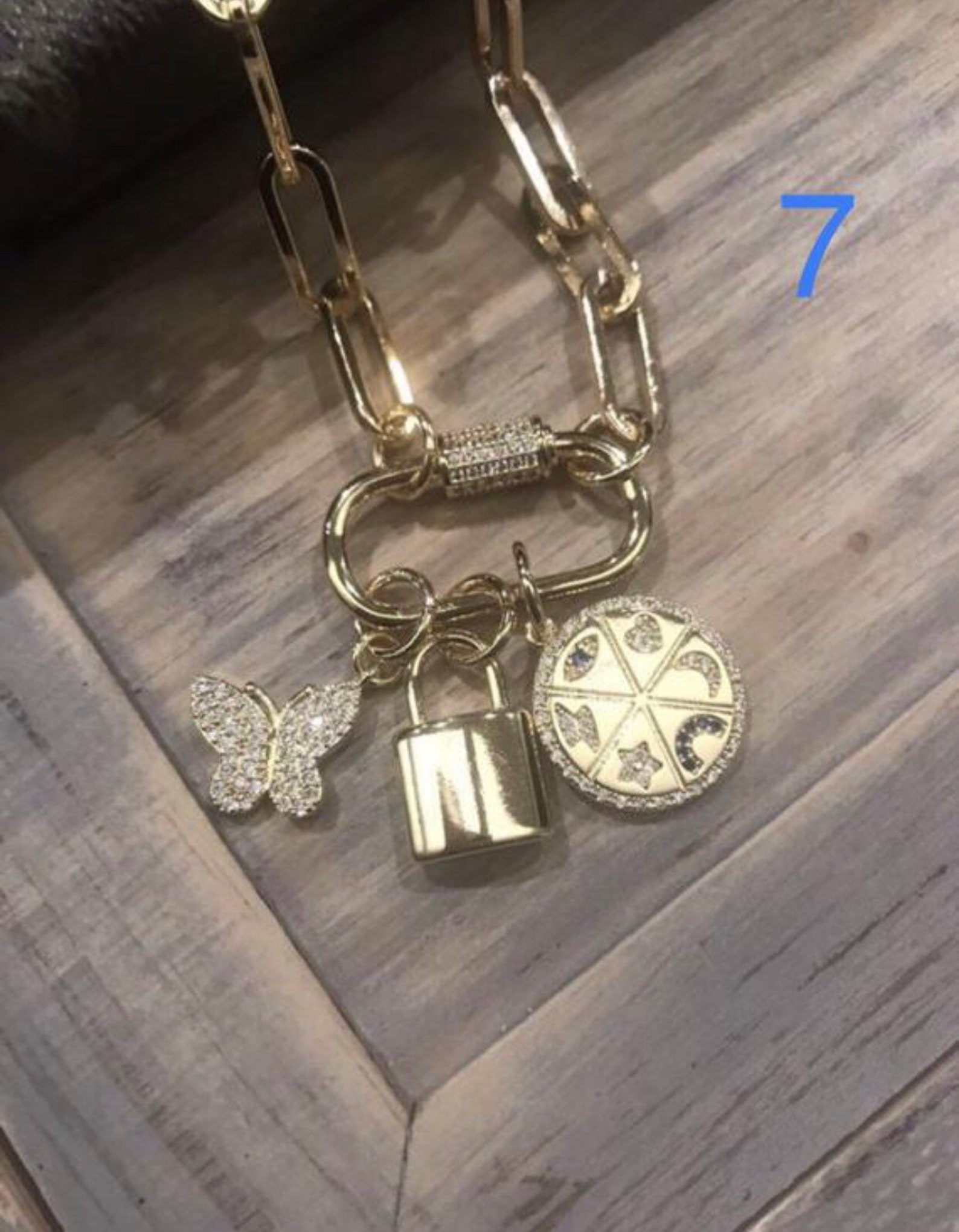 Gold Open Link Chain Mixed Charms Necklace - Etsy