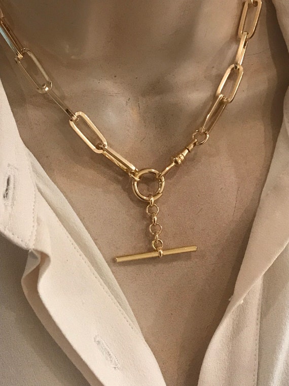 Gold Chain T Bar Pendant - Etsy
