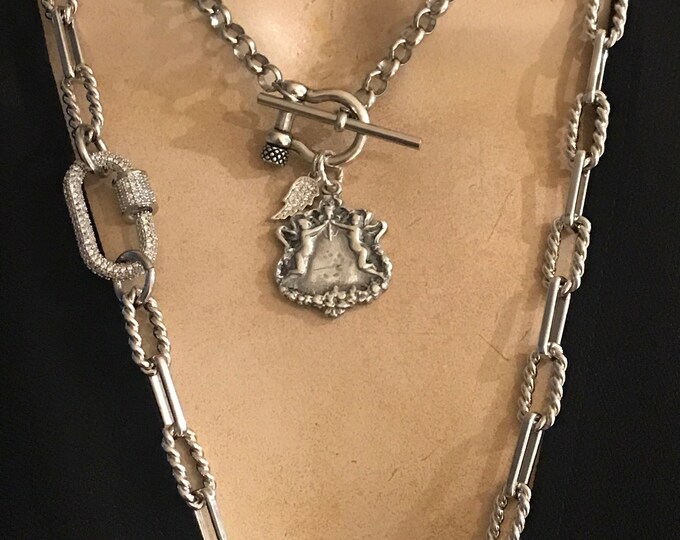 Silver Cherub, Angel Wing Necklace/ Mixed Links Carabiner Necklace - Etsy