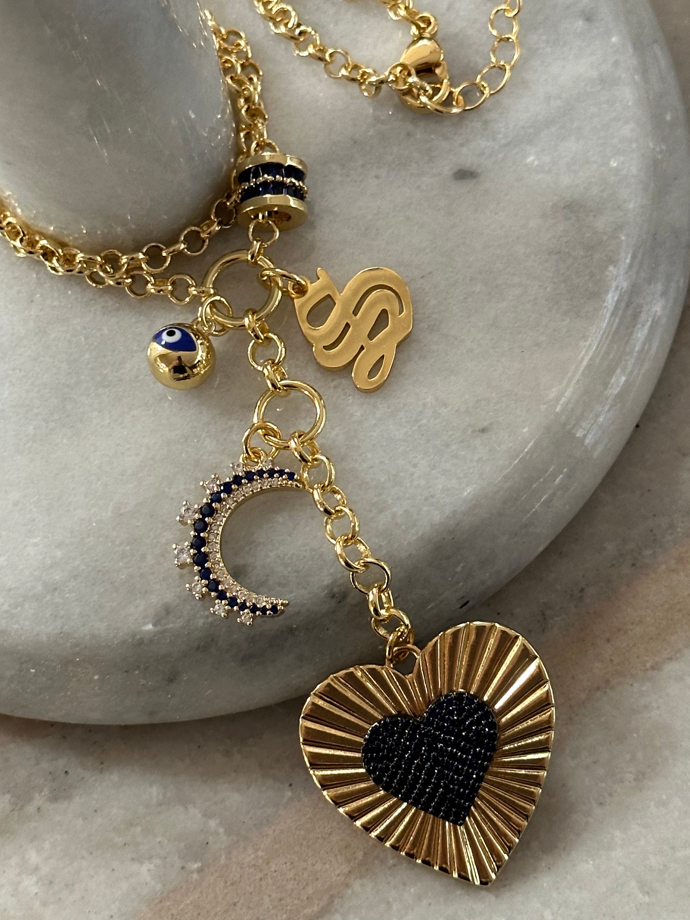 Personalized Cobalt Blue Mix Charms/carabiner Necklace - Etsy