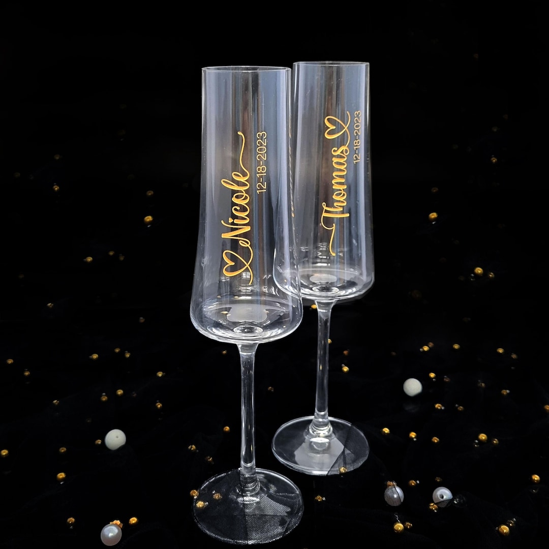 Personalized Gold Engraved Clear Crystal Champagne Toasting Flutes Set ...