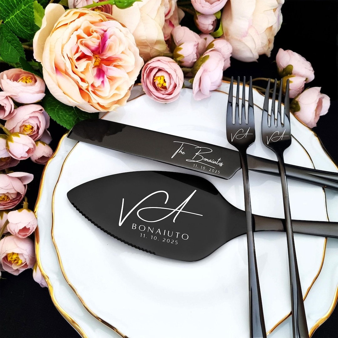 Personalized Black Wedding Cake Cutting Set With Knife, Server and ...