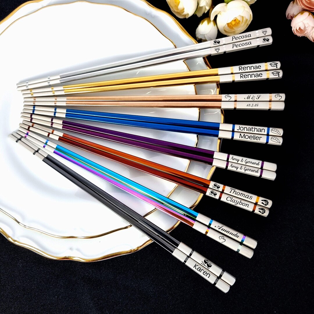 Personalized Chopsticks Set Stainless Steel, Custom Name Engraved Chop ...