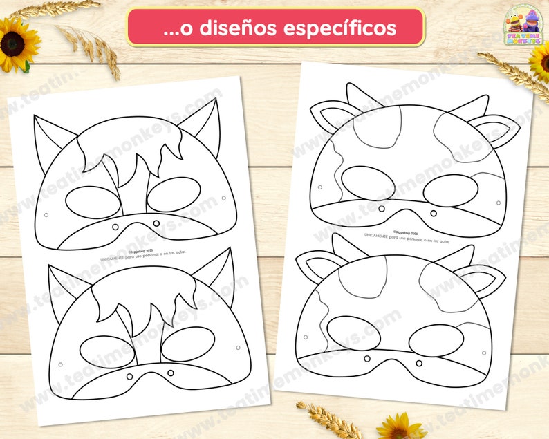 ANIMALES de la GRANJA DIEZ Máscaras para Imprimir y Colorear - Etsy México