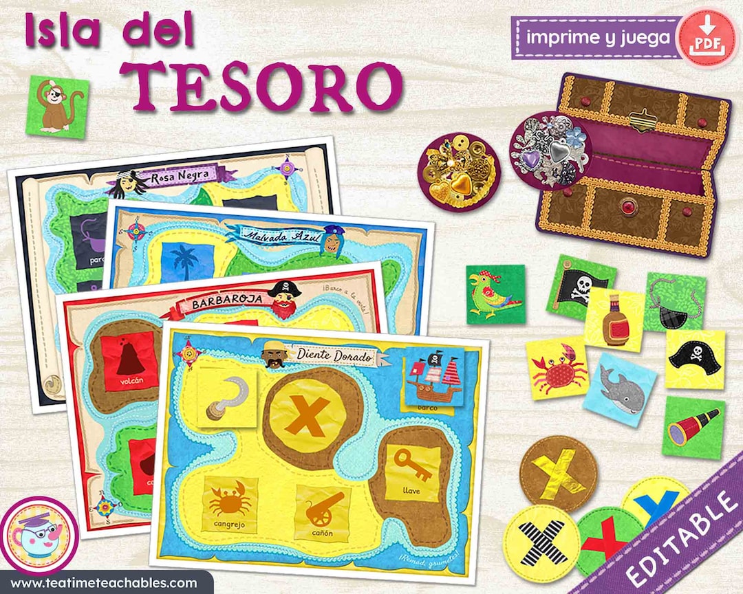 Pirate Game in SPANISH Treasure Map Educational Game PDF Printable Game ...