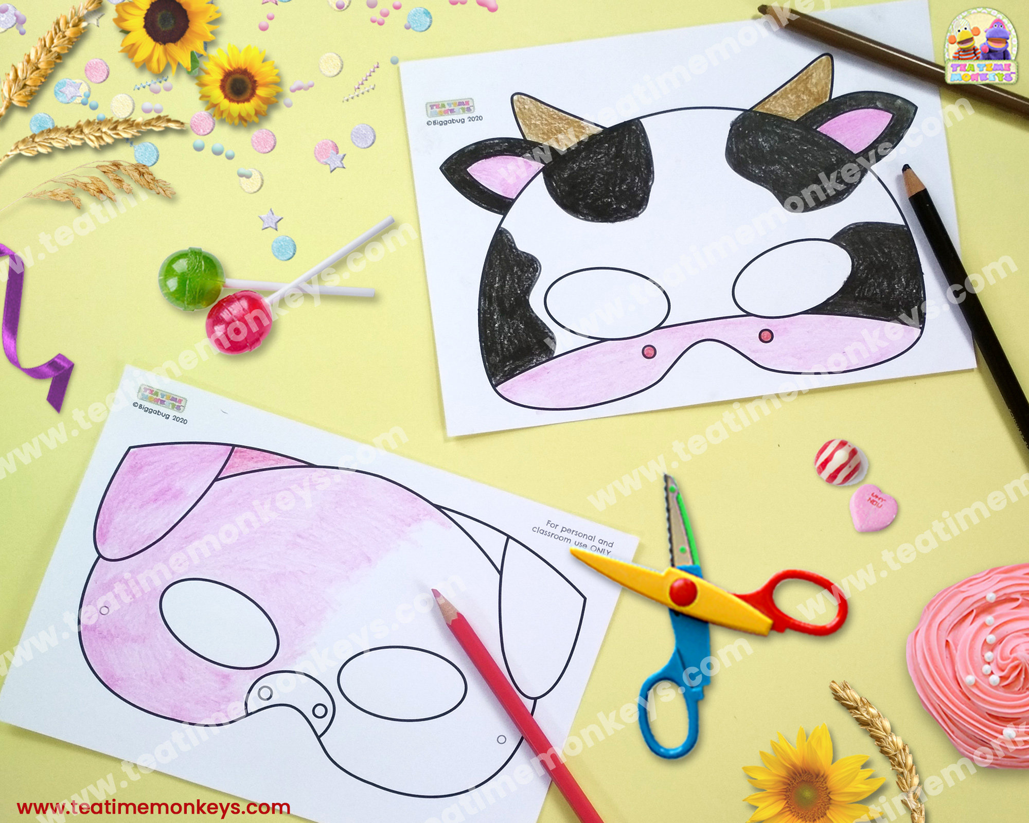 ANIMALES de la GRANJA DIEZ Máscaras para Imprimir y Colorear - Etsy México