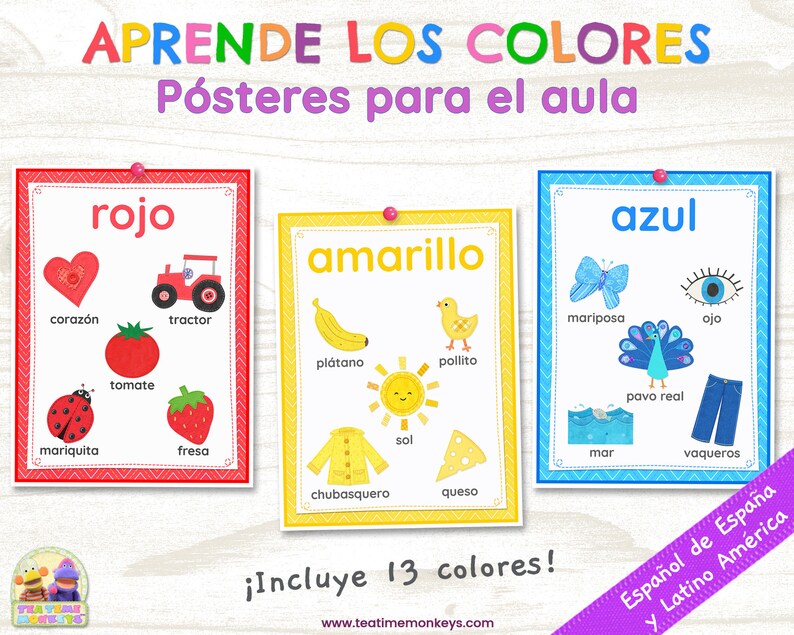 Learn Colors in Spanish Colors Posters in Spanish - Etsy