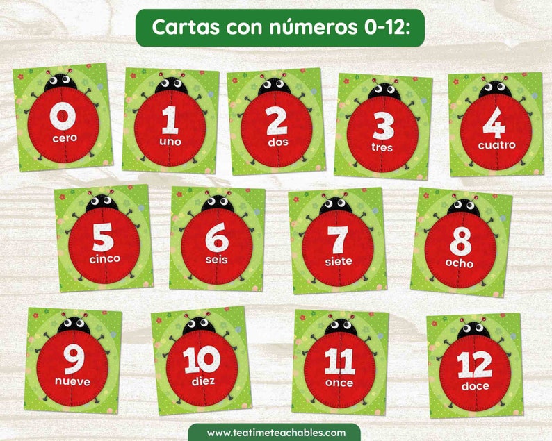 MARIQUITAS Cartas para Contar Ladybug Counting Cards in Spanish Los ...