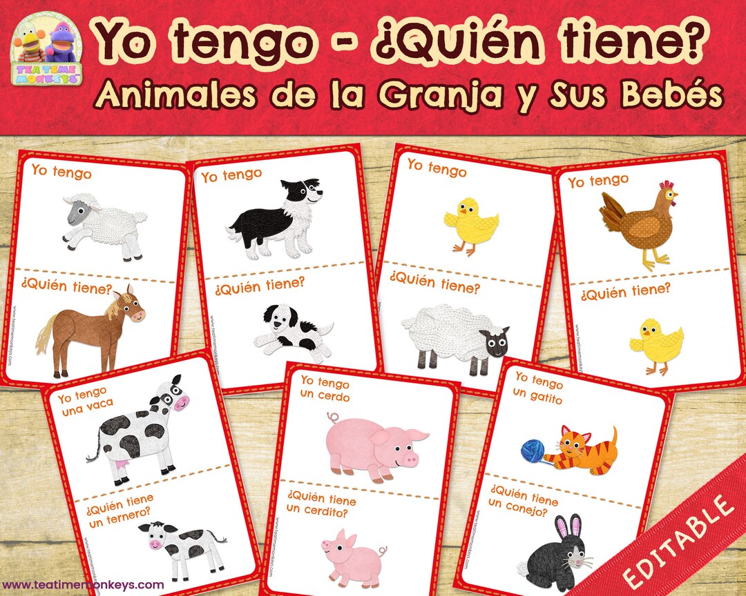 I Have Who Has GAME of Farm Animals and Their Babies EDITABLE - Etsy