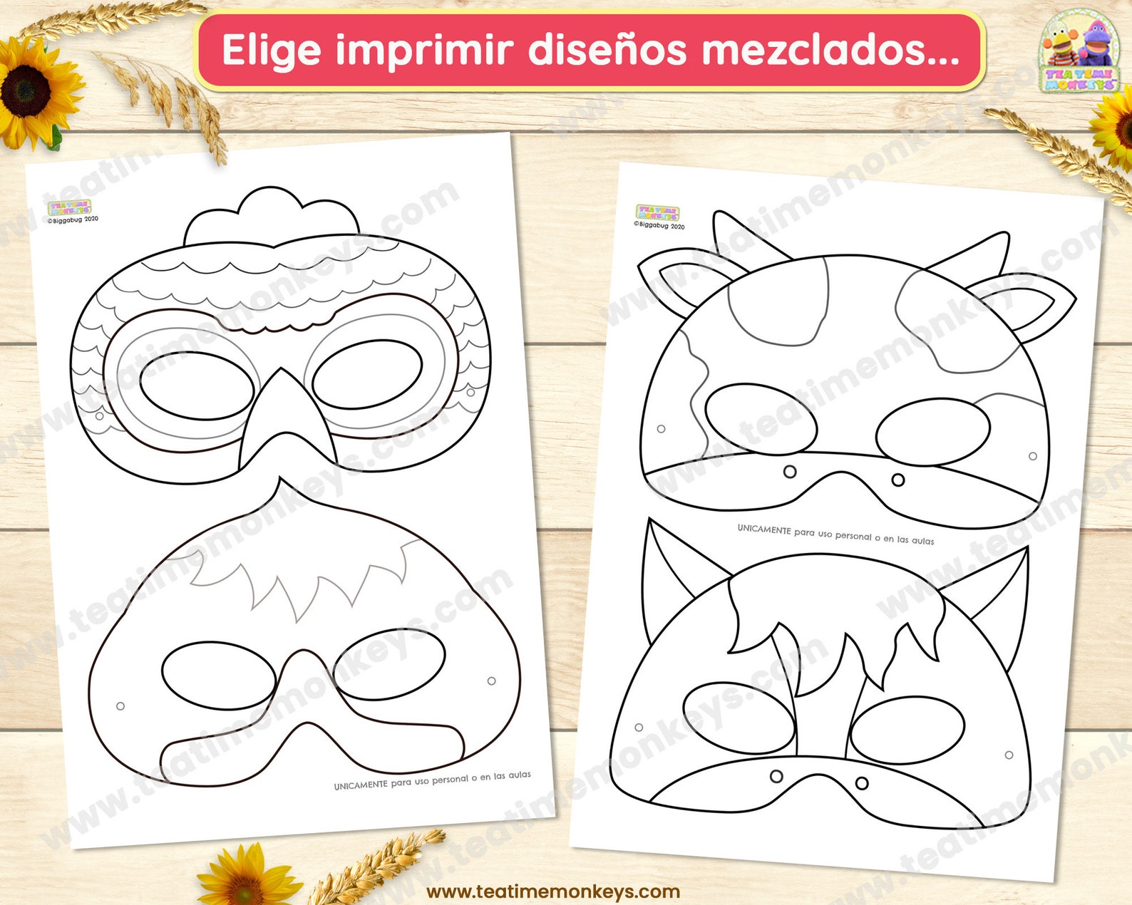 ANIMALES de la GRANJA DIEZ Máscaras para Imprimir y Colorear - Etsy México