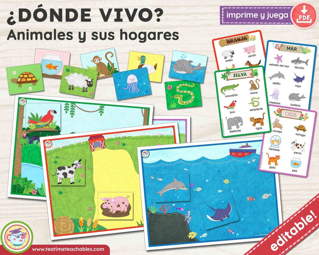 Animals and Their Habitats Animal Matching Game in Spanish Educational ...