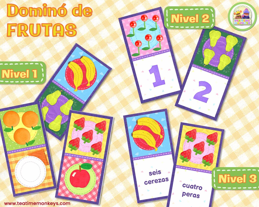 FRUIT DOMINO Printable Fruit Dominoes in Spanish // 3 Levels: - Etsy