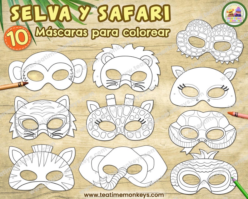ANIMALES de la SELVA y SAFARI Diez Máscaras para Imprimir y - Etsy México