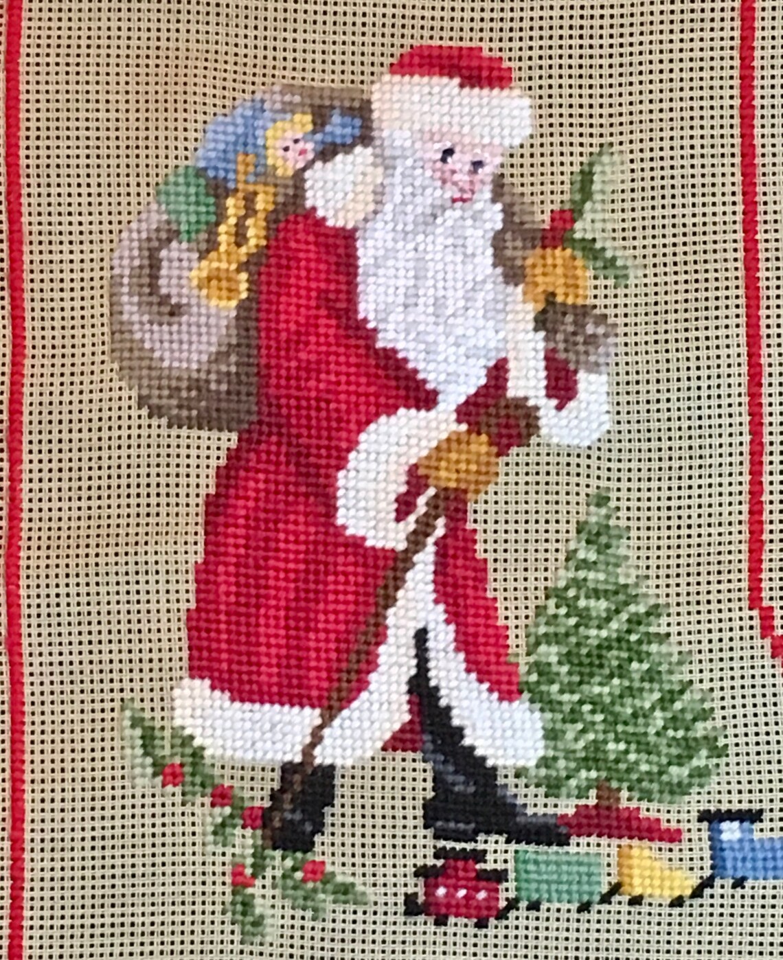 Preworked Needlepoint Christmas Stocking Antique Santa 2 - Etsy