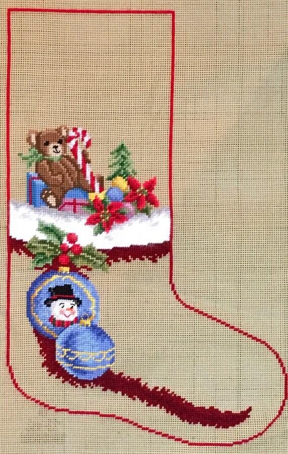Needlepoint Preworked Christmas Stocking Teddy Bear - Etsy