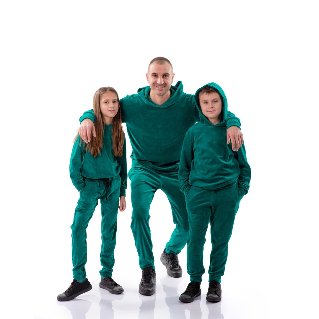 Father Daughter Son Unisex Emerald Plush Joggersuits, Dad Boy Girl ...