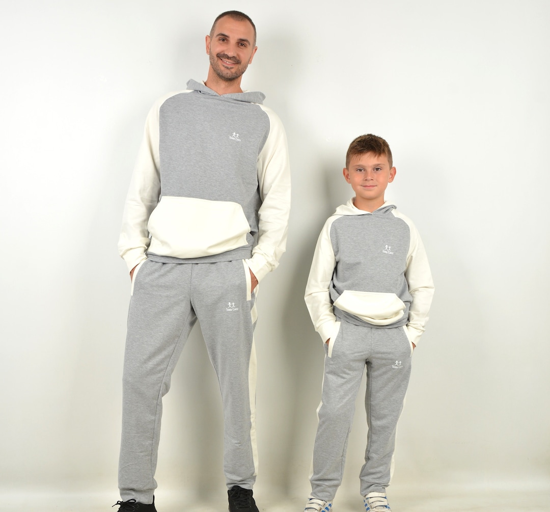 Dad and Son Matching Gray and White Tracksuits, Man and Boy Matching ...