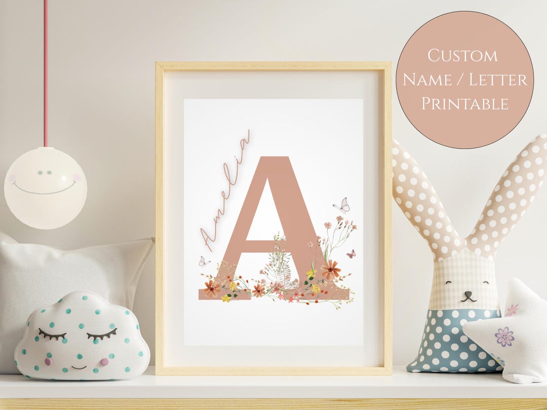 Custom Baby Name Print – Personalized Floral Initial Wall Art | Boho ...