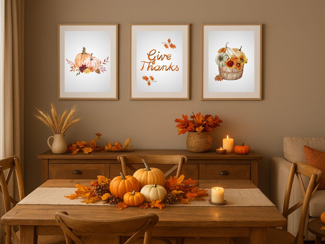 Thanksgiving Wall Art Set of 3 - Printable Fall Decor - Give Thanks ...