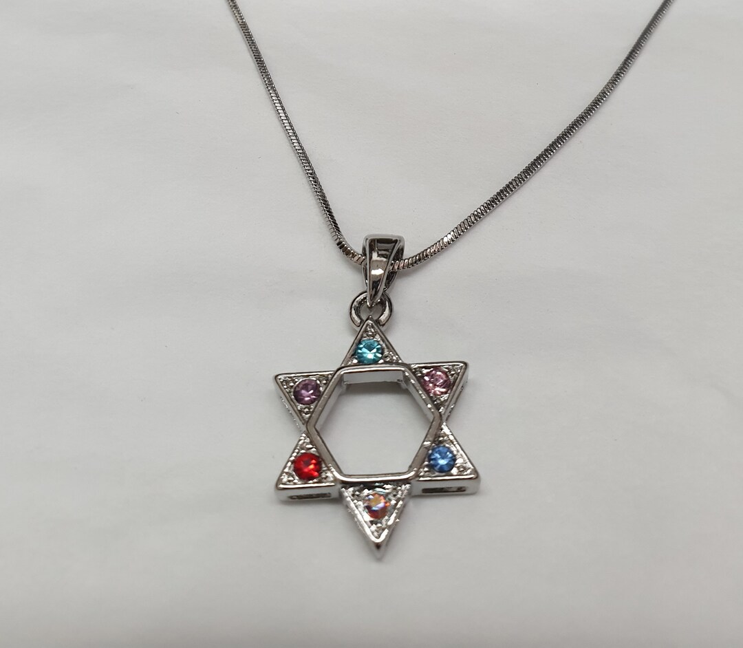 Silver Plaited Star of David Medalion With Small Shiny Stones - Etsy