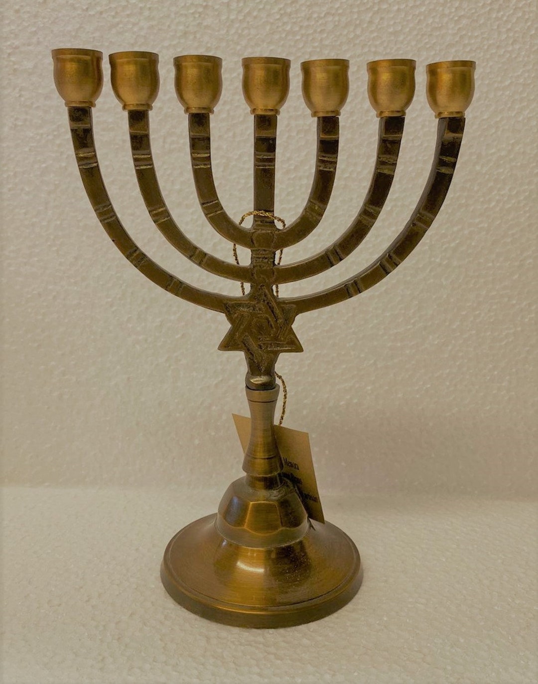 Brass Seven Branches Menorah With Star of David Symble + Red Strim ...