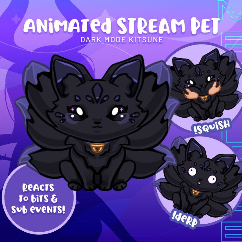 Interactive Dark Mode Kitsune Twitch Stream Pet Overlay - Etsy