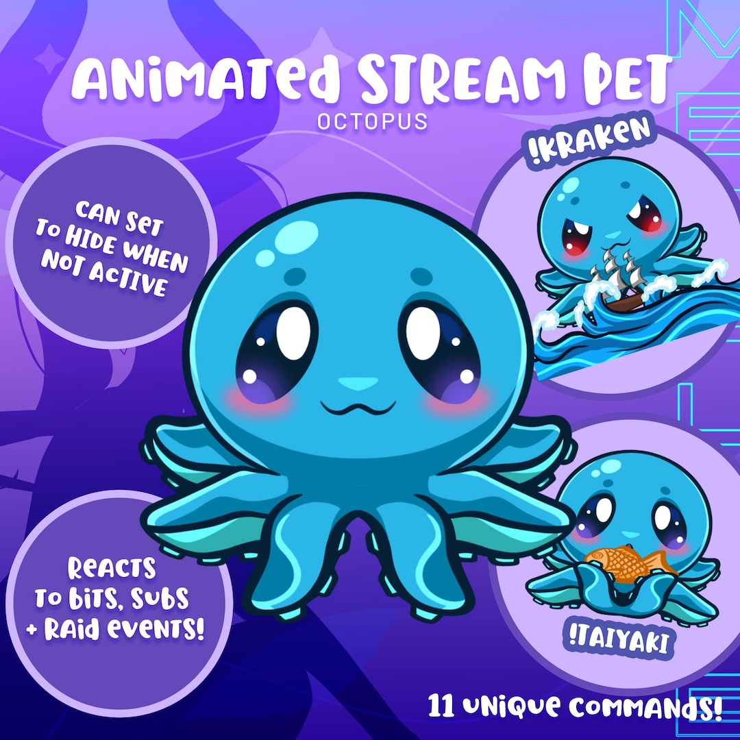 Interactive Octopus Stream Pet: Chat Reactions, Greetings, Subs & Bits, Raids Response ...