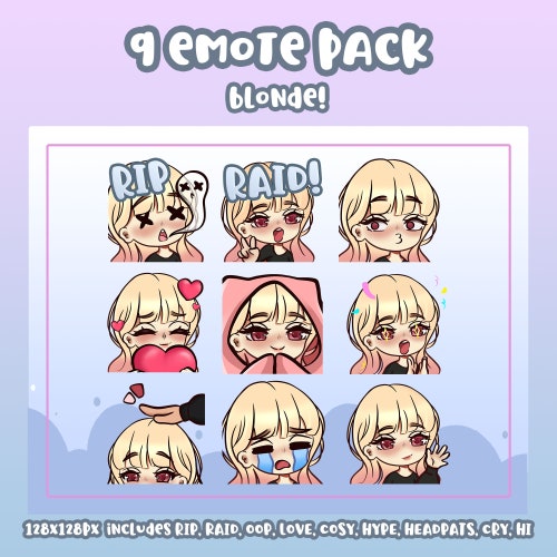 9 Emote Pack Chibi Style Bundle in Black Hair Perfect for - Etsy