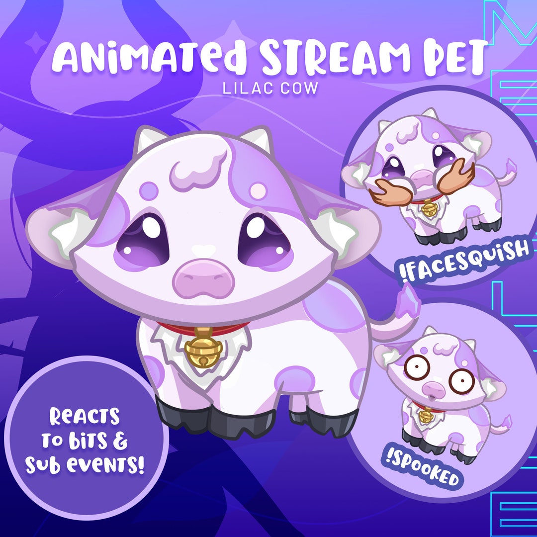 Interactive Lilac Cow Twitch Stream Pet Overlay - Etsy