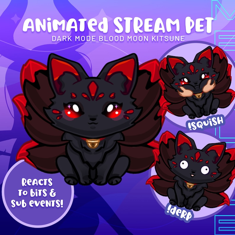 Dark Mode Blood Moon Kitsune Animated Twitch Stream Pet - Etsy