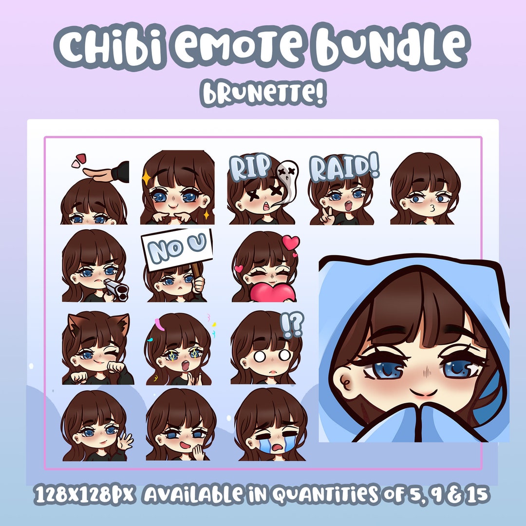 15 Emote Chibi Style Bundle Brunette Style Perfect for Twitch, Discord ...