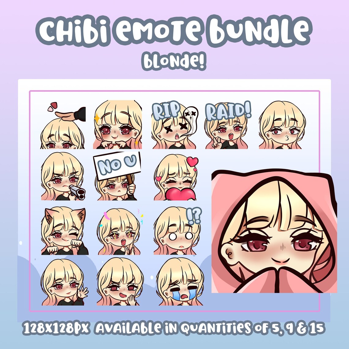 15 Emote Chibi Style Bundle Blonde Style Perfect for Twitch - Etsy