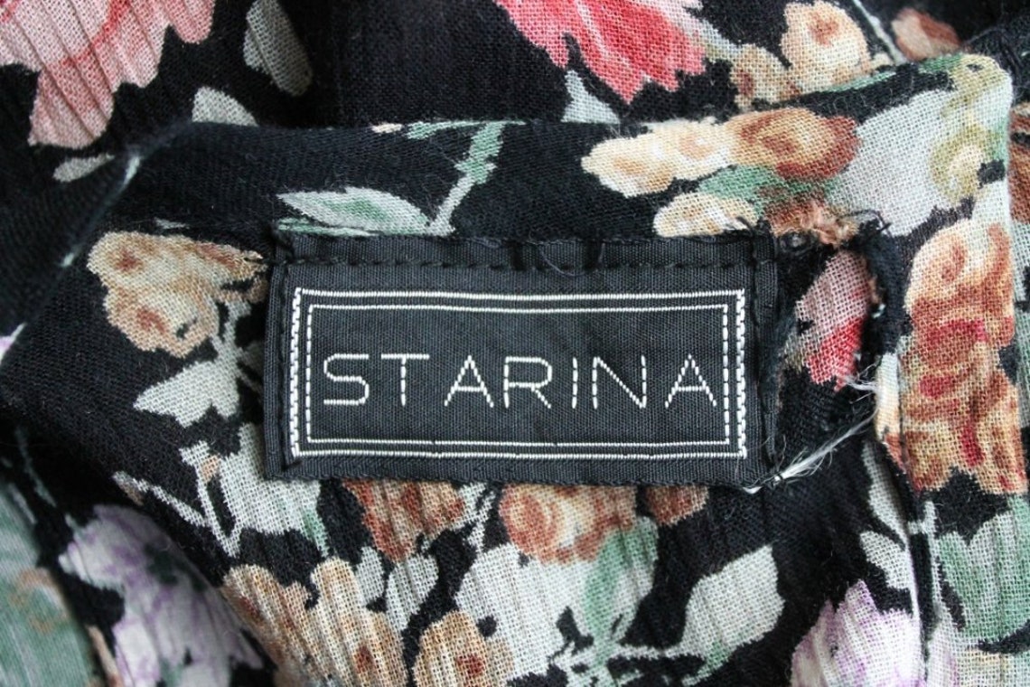 Vintage STARINA Pastel Pink & Black Rose Floral Print Maxi - Etsy